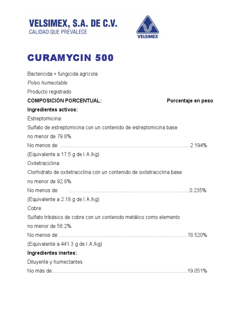 Curamycín 500: Antibiótico Agrícola Eficaz | PDF | Vómitos | Agua