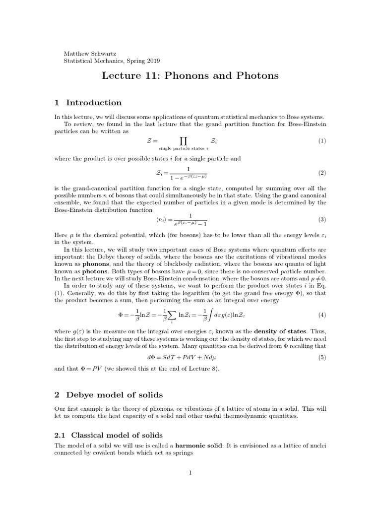 Lecture 11: Phonons and Photons: 2.1 Classical Model of Solids | PDF | Electromagnetic Radiation ...