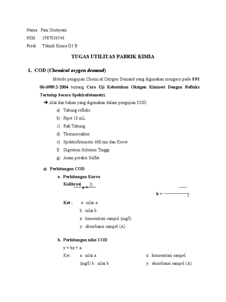 Panduan Uji COD, BOD, TSS, Warna, TS | PDF