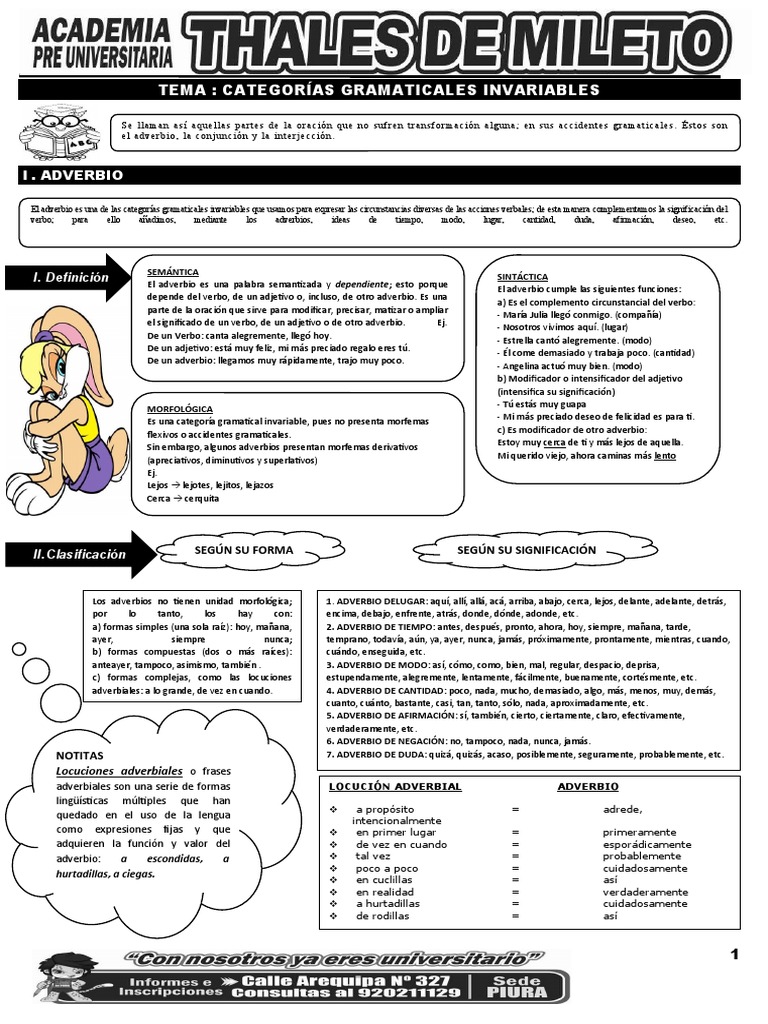 Categorias Invariables - Solucionario | PDF | Adverbio | Parte del discurso