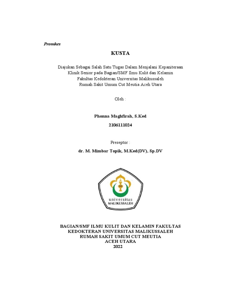 Referat Kusta untuk Mahasiswa Kedokteran | PDF