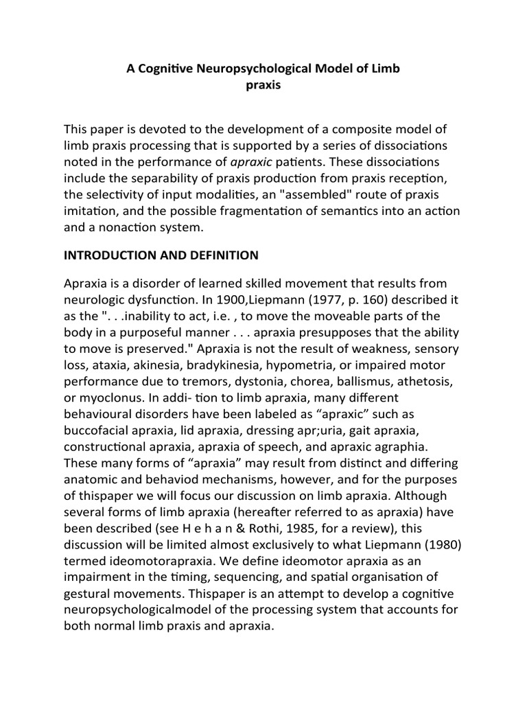 A Cognitive Neuropsychological Model of Limb | PDF | Parietal Lobe ...