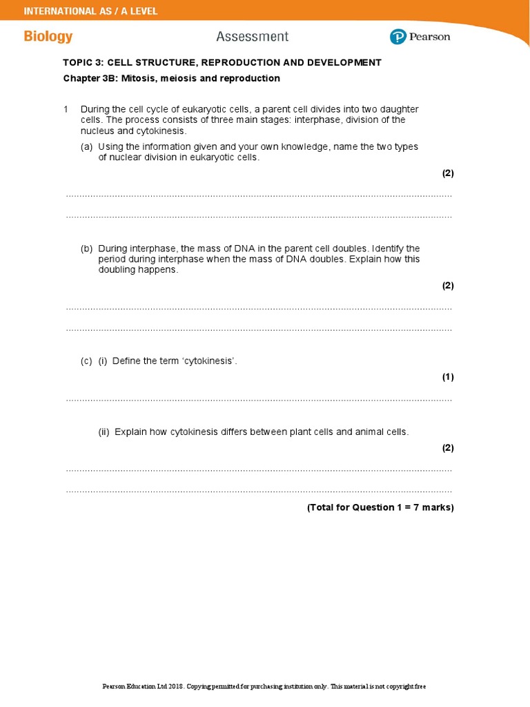 Topic3B Bio Review Questions | PDF | Cell (Biology) | Mitosis