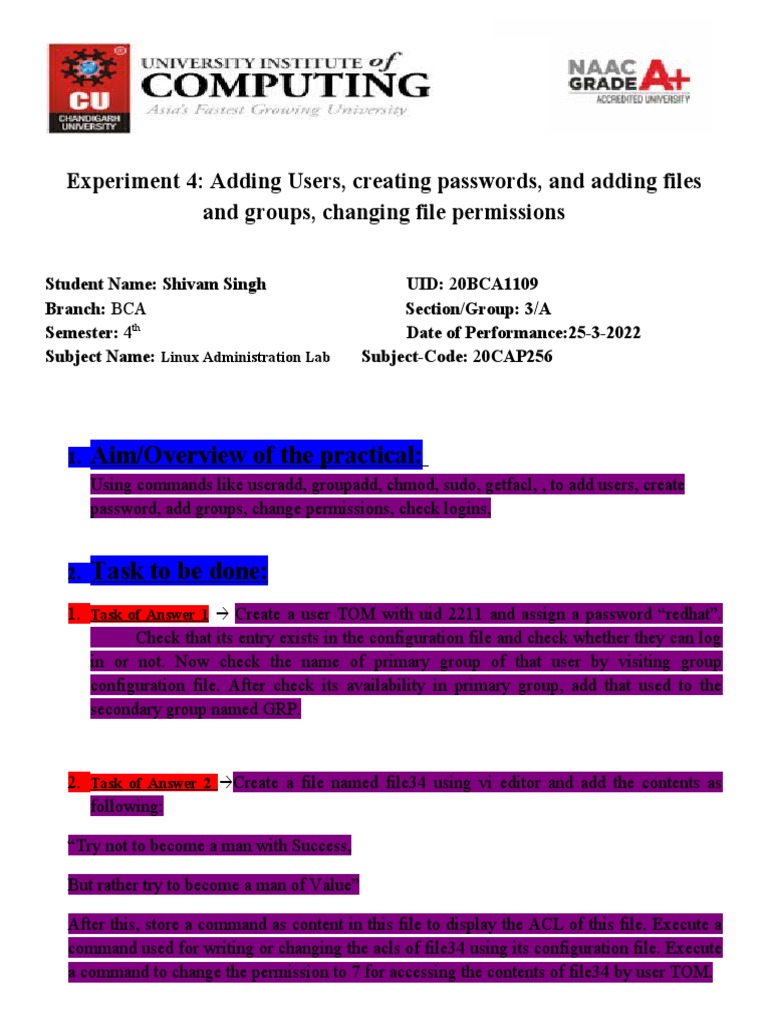 (Shivam Singh) - LINUX LAB - Worksheet 1.4 | PDF