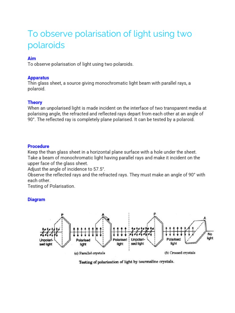To Observe Polarisation of Light Using Two Polaroids | PDF