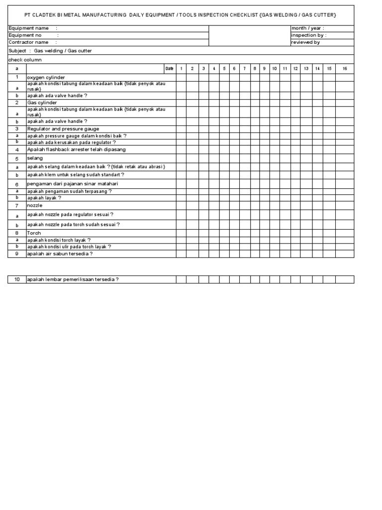 Checklist Inspeksi Alat Las Gas | PDF