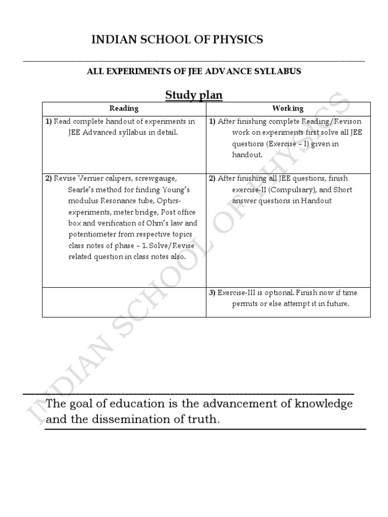 Indian School of Physics: The Goal of Education Is The Advancement of ...