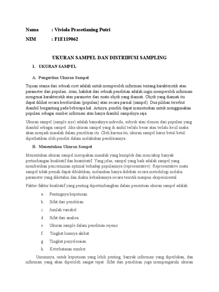 Ukuran Sampel Dan Distribusi Sampling | PDF