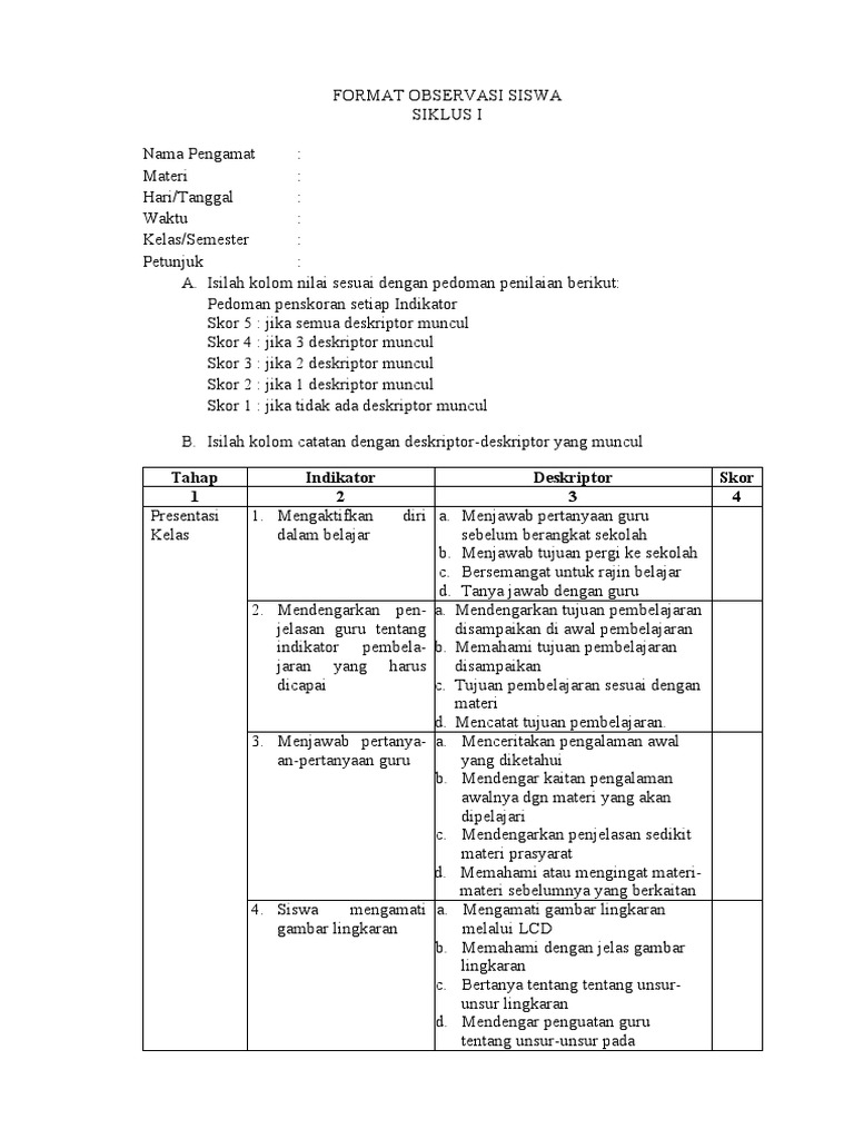 Observasi Siswa Edit | PDF