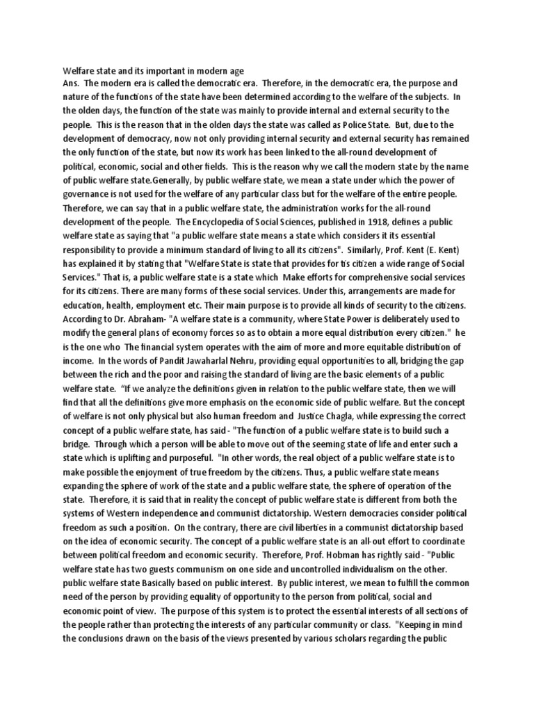 Welfare State and Its Important in Modern Age | Download Free PDF ...