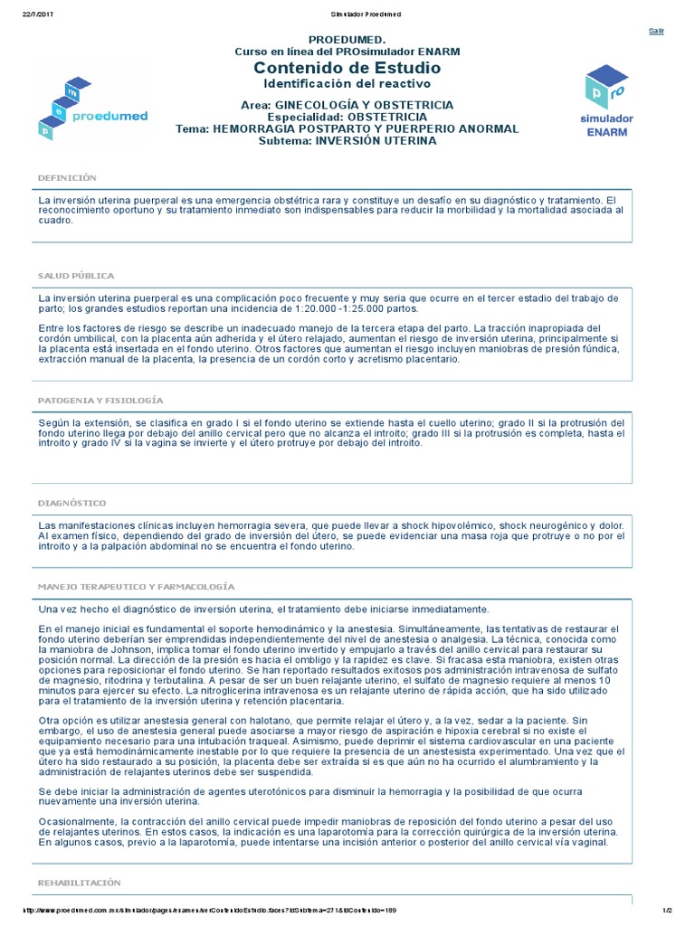 Inversión Uterina Puerperal: Diagnóstico, Manejo y Pronóstico | PDF ...