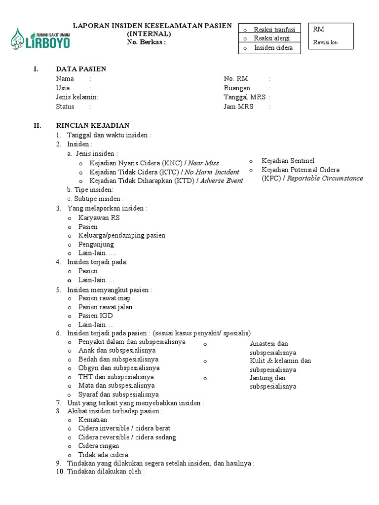 FORM LAPORAN INSIDEN Baru | PDF