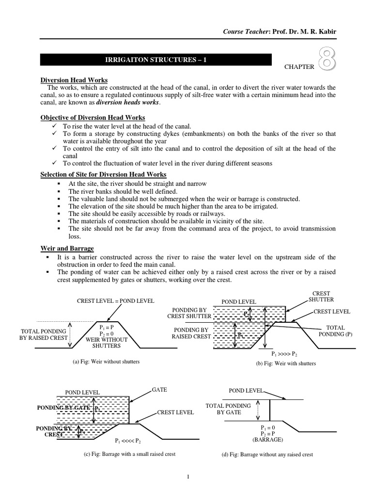 Diversion Head Works: Irrigaiton Structures | PDF | River | Deep Foundation