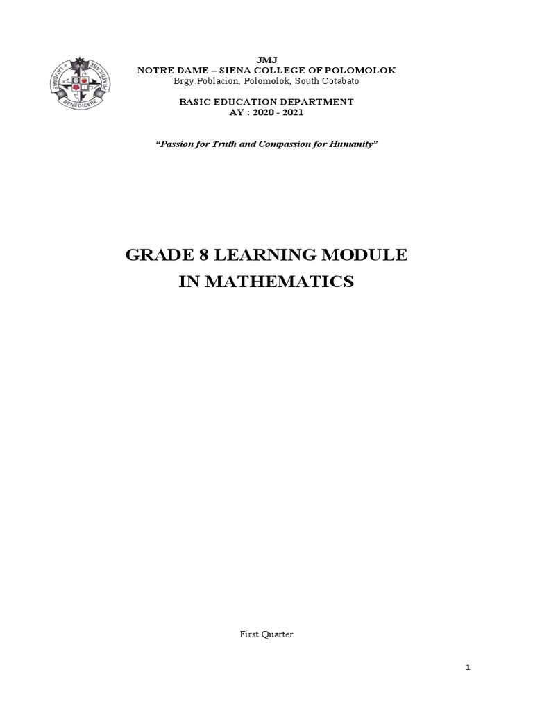 Grade 8 Learning Module in Mathematics | PDF | Factorization | Polynomial