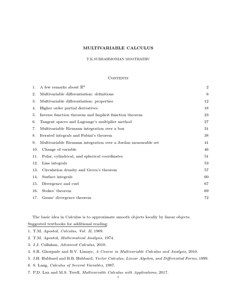 TKSM Multivariable Calculus | PDF | Norm (Mathematics) | Derivative