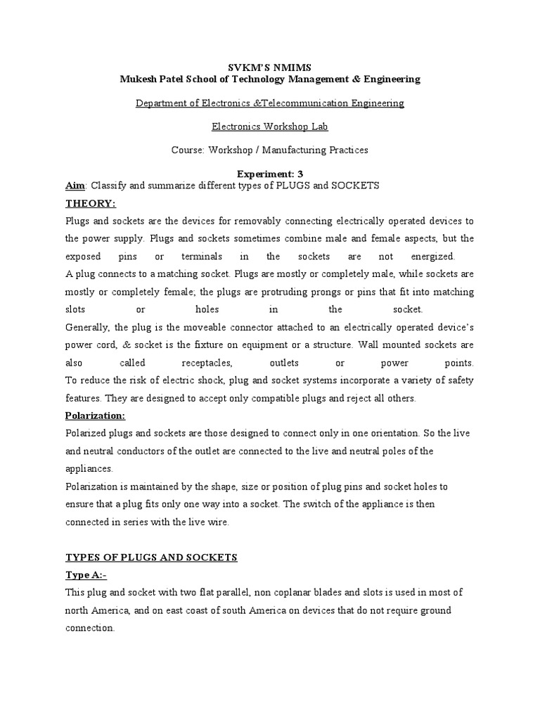 Plugs and Sockets Lab Manual | Download Free PDF | Ac Power Plugs And ...