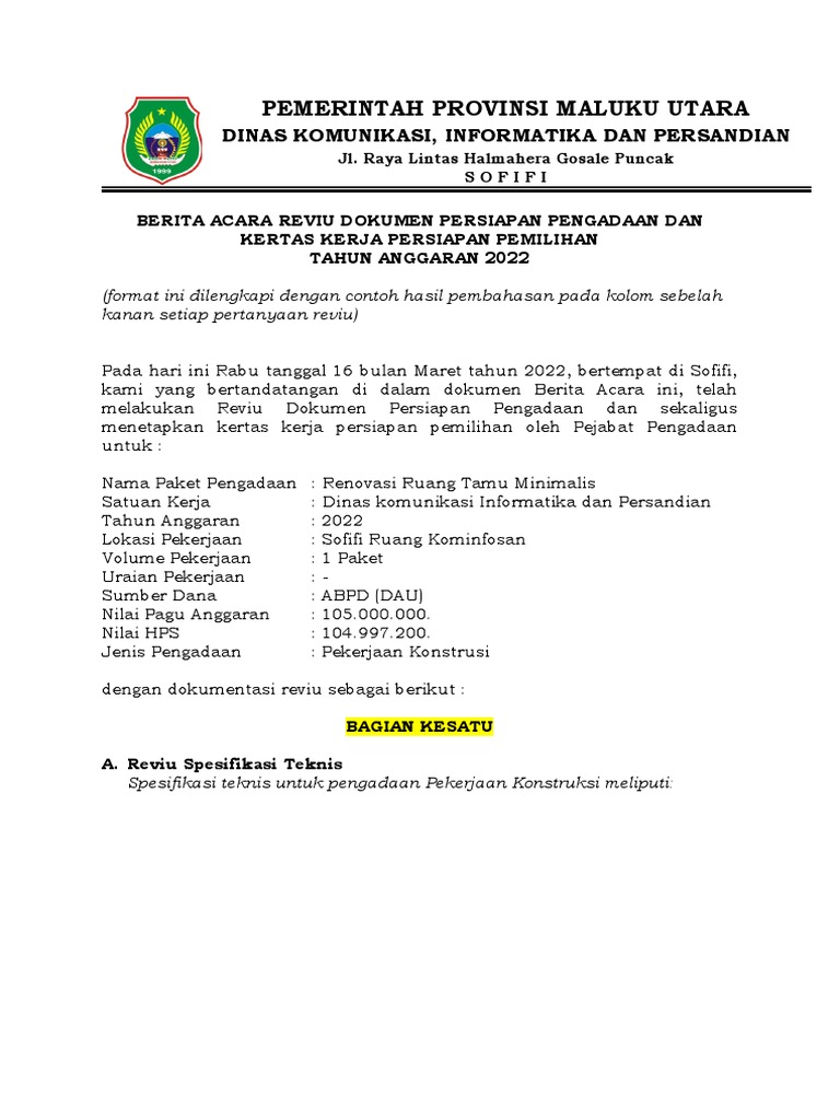 Reviu Pengadaan Renovasi Sofifi | PDF | Seni | Teknologi & Rekayasa