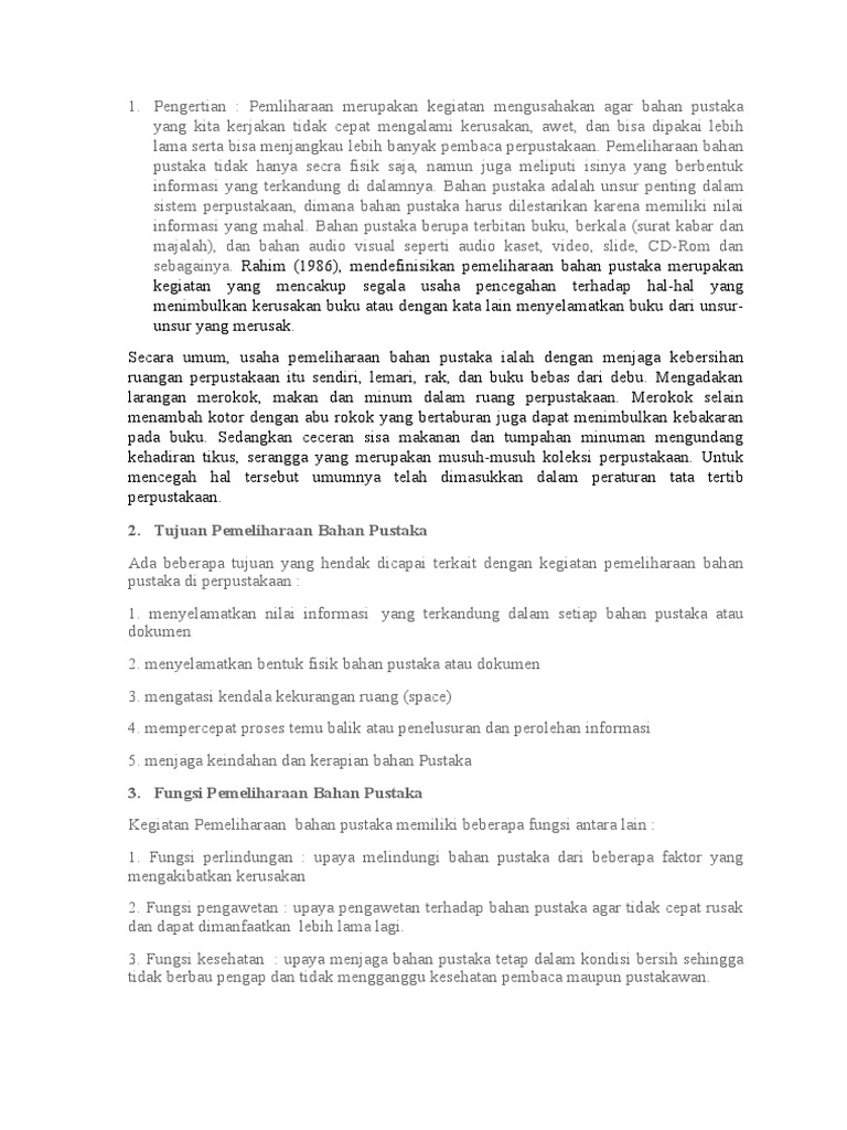 Pengertian, Tujuan, Fungsi Dan Manfaat Pemeliharaan Bahan Pustaka | PDF