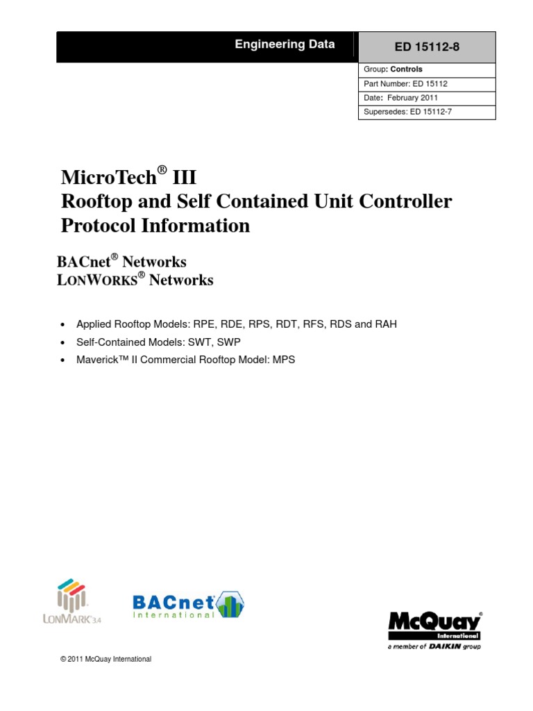 McQuay Microtech III ED15112-8 - Feb2011 | PDF | Identifier | Data Type