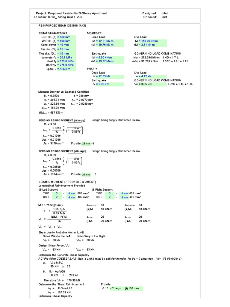 Beam Design Using ACI 2005 | PDF | Beam (Structure) | Building Engineering