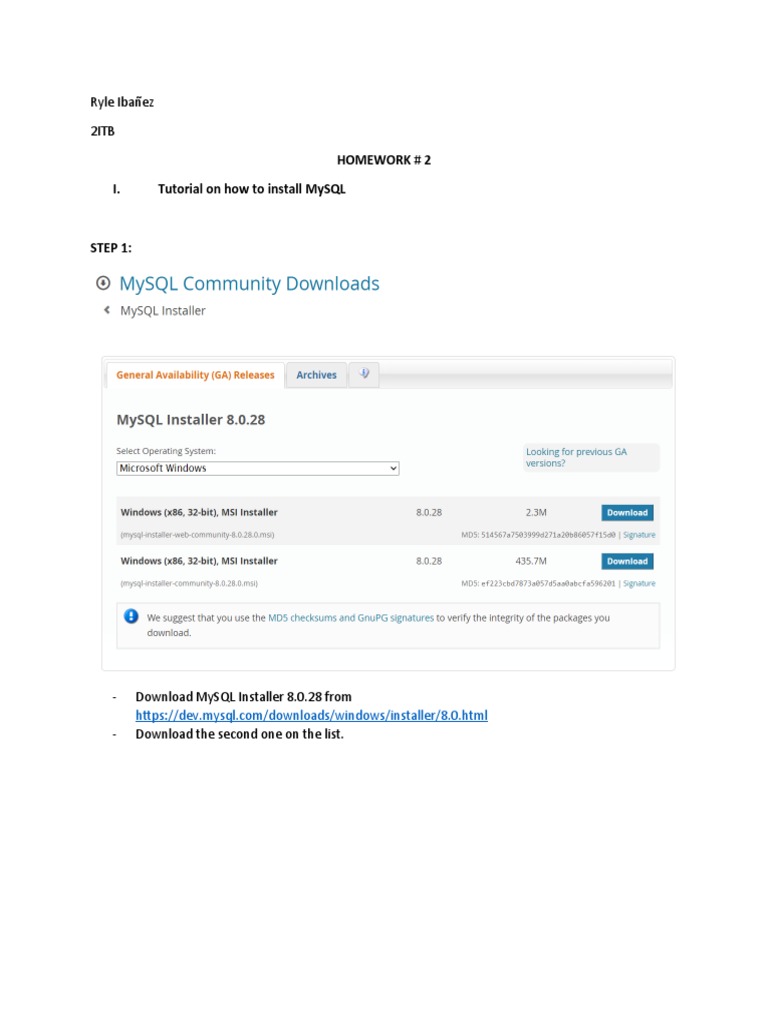 Homework # 2 I. Tutorial On How To Install Mysql: Ryle Ibañez 2itb ...