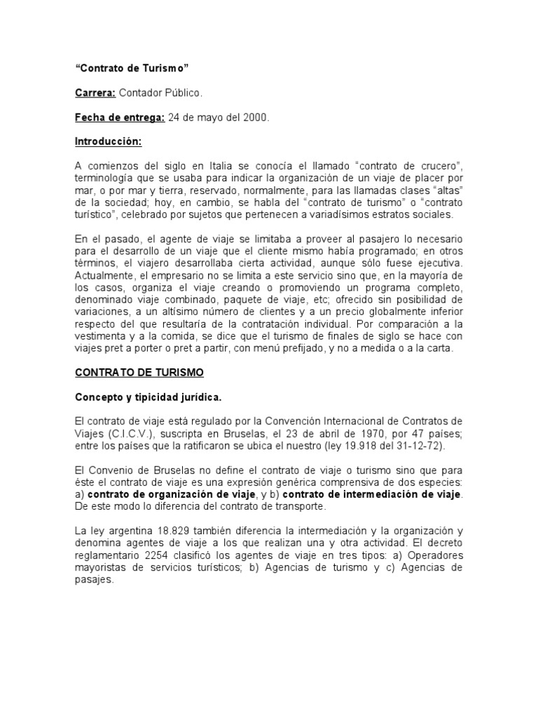 Contrato de Turismo | PDF | Agencia de viajes | Turismo