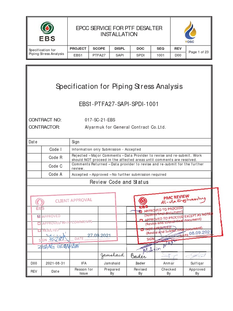 EBS1-PTFA27-SAPI-SPDI-1001-D00 - Specification For Piping Stress ...