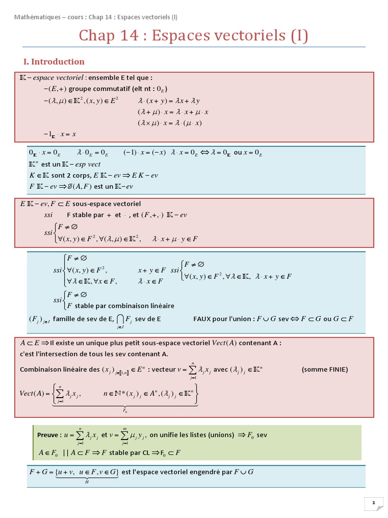 Fiche Chap14 | PDF | Espace vectoriel | Concepts mathématiques
