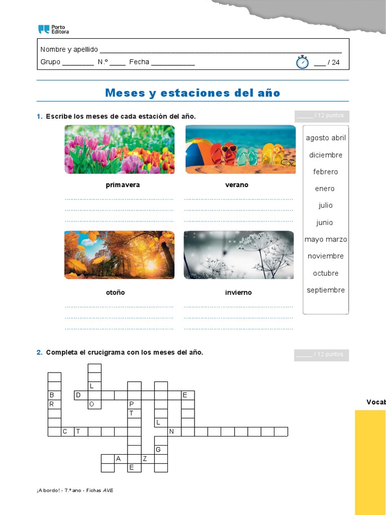 Bord7 Fichas Ave Vocab 5 Meses y Estaciones | PDF | Fenomeno fisico ...