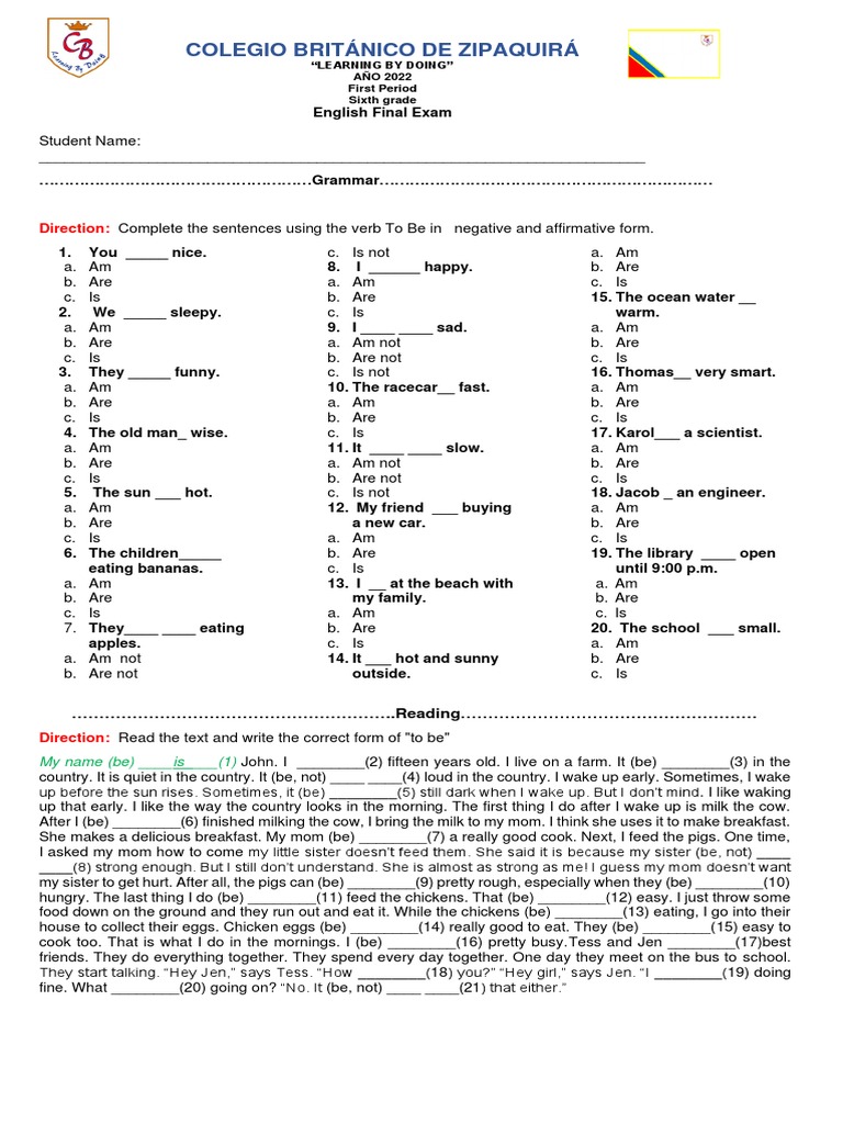 Sixth Grade English Final Exam | PDF