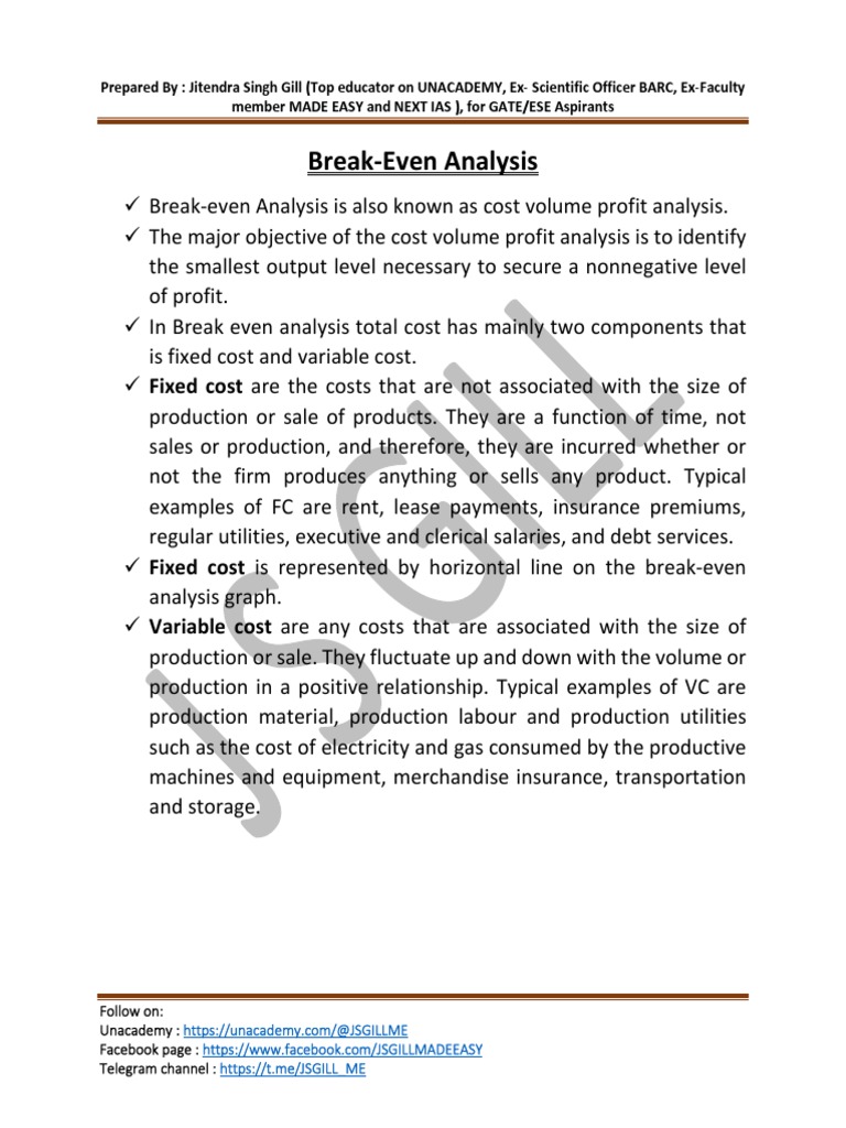 Break Even Analysis | PDF | Production And Manufacturing | Pricing