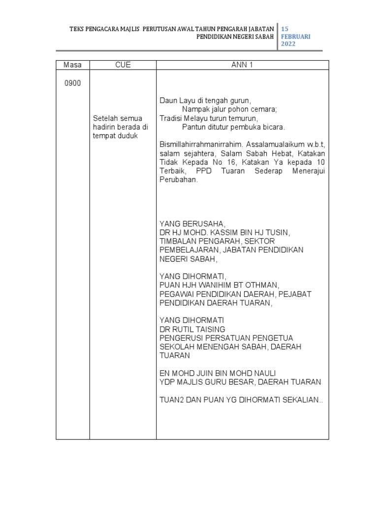 Teks Emcee Majlis Perutusan Awal Tahun | PDF