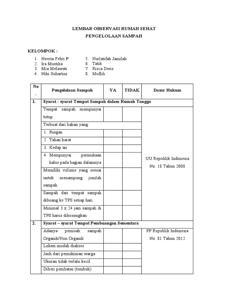 Lembar Observasi Pengelolaan Sampah | PDF