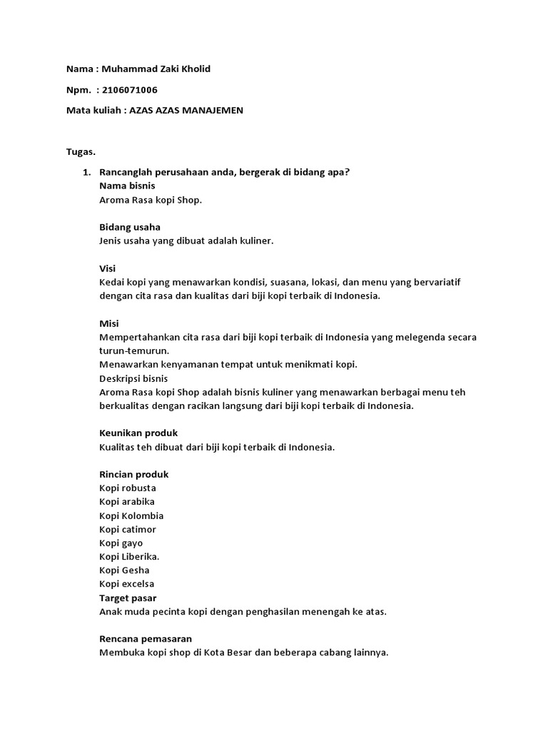 Tugas Muhammad Zaki Kholid Azas Azas Manajemen | PDF