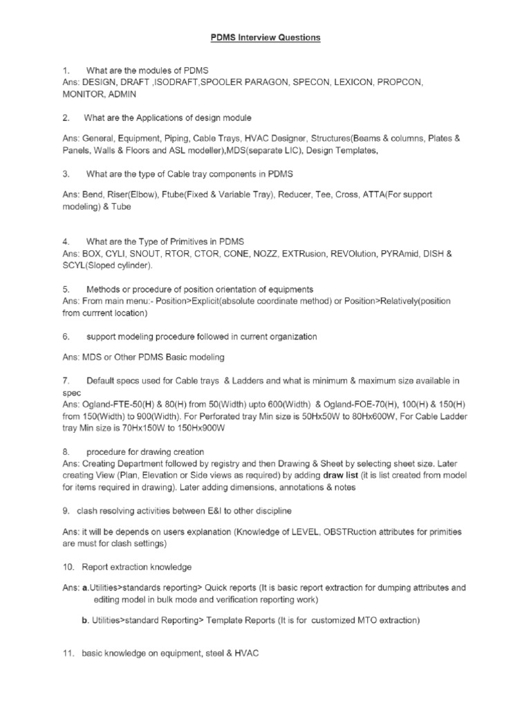 PDMS Interview Questions | PDF