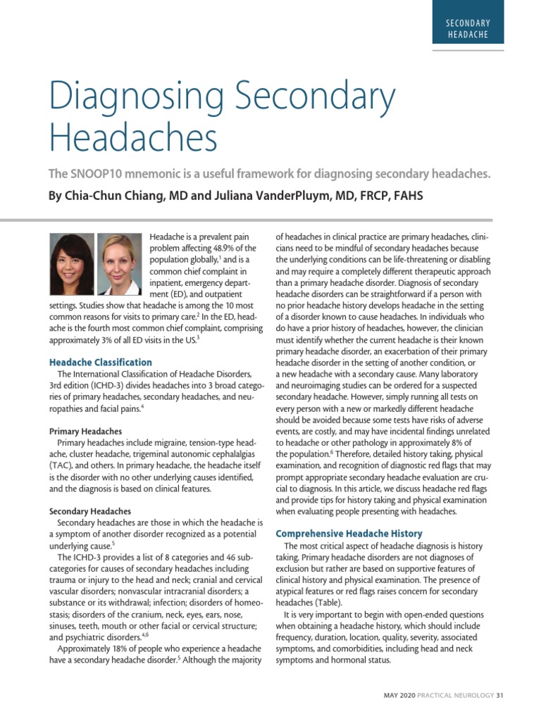 Diagnosing Secondary Headaches (Practical Neurology) (2020 - 05) | PDF ...