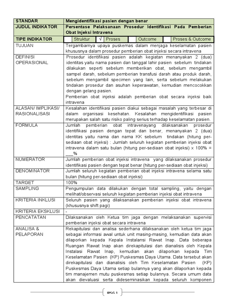 Profil Indikator Keselamatan Pasien | PDF