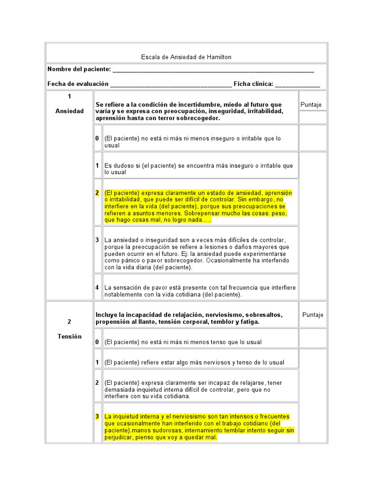 Escala de Ansiedad de Hamilton (HAMA | PDF | Ansiedad | Dormir