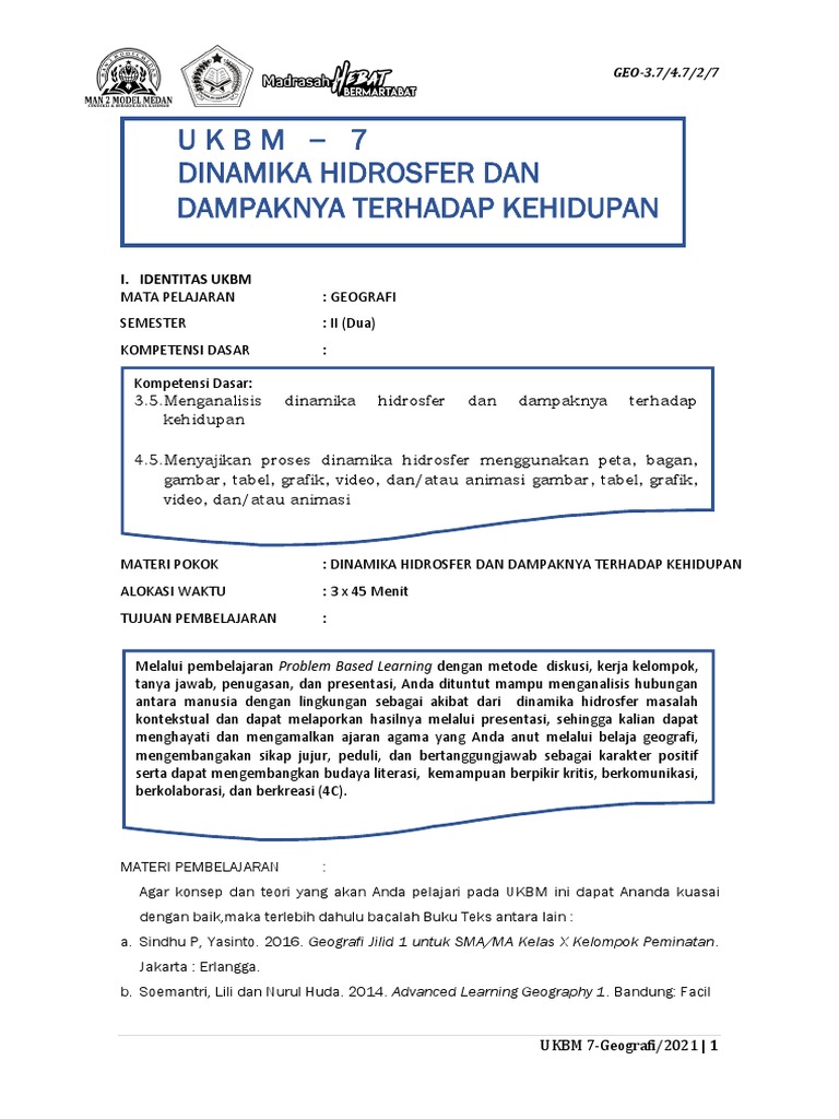 KELAS X UKBM 7 DINAMIKA Hidrosfer Bagi Kehidupan-1 | PDF