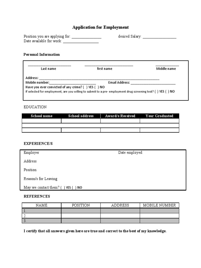 Application For Employment: Personal Information | PDF
