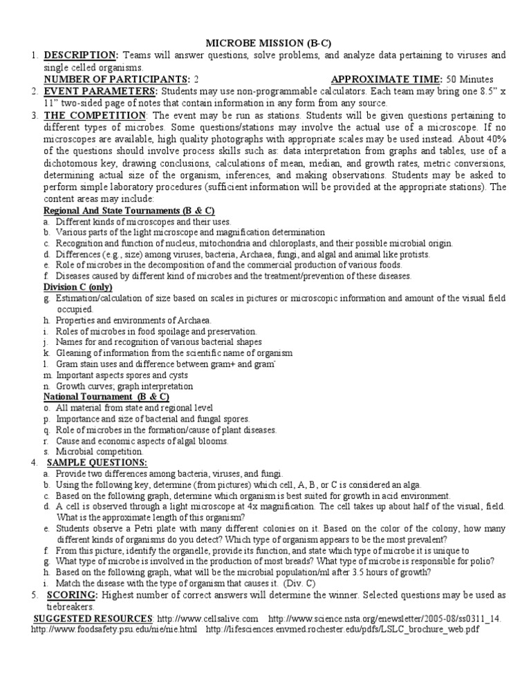 Microbe Mission Rules | PDF | Microorganism | Organisms