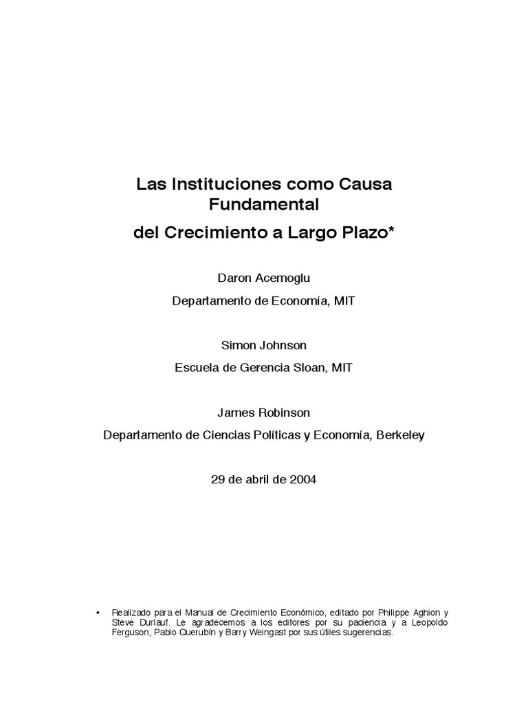 Daron Acemoglu-Trad-1. Las Instituciones Como Causa Del Crecimiento A Largo Plazo | Descargar ...