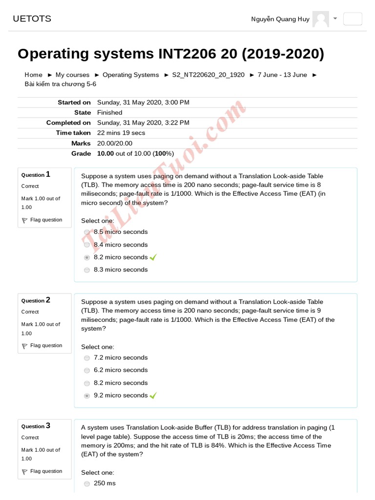 Operating Systems INT2206 20 (2019-2020) : Uetots | PDF | Computer Data | Computing
