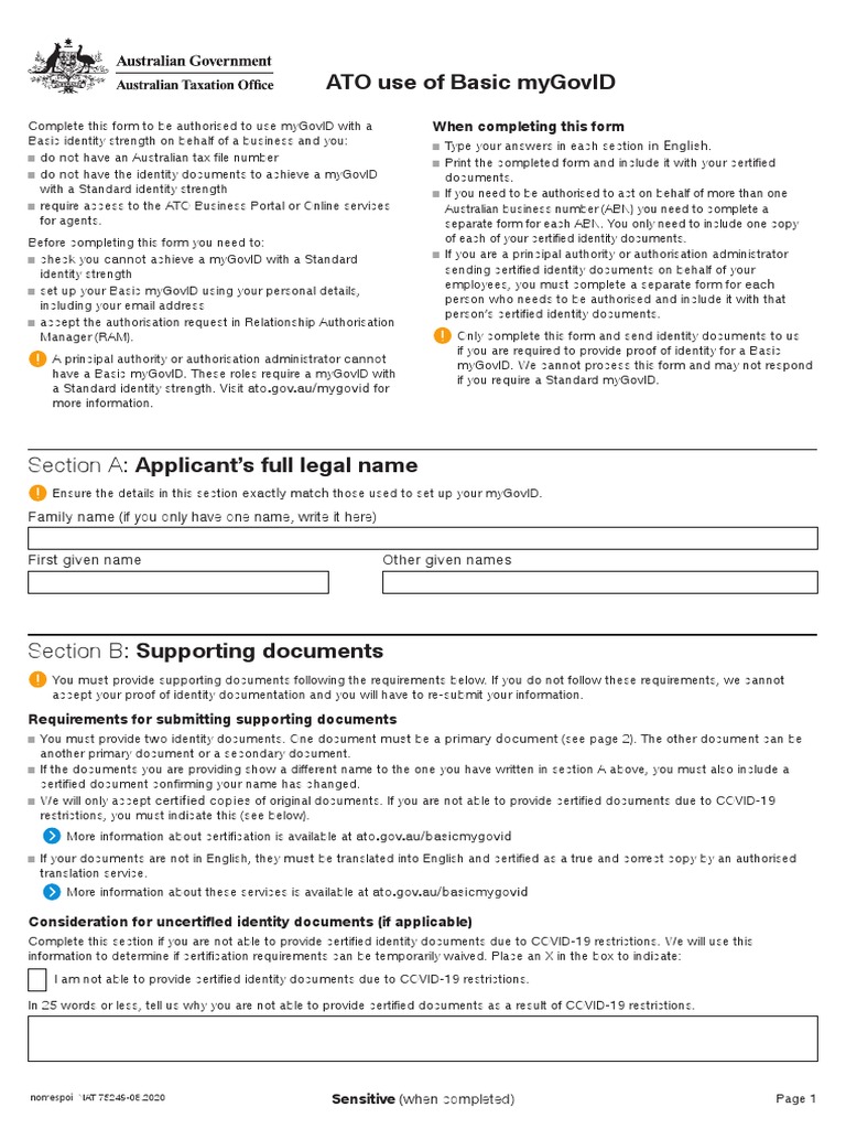 ATO Use of Basic myGovID - Updated | PDF | Identity Document | Government