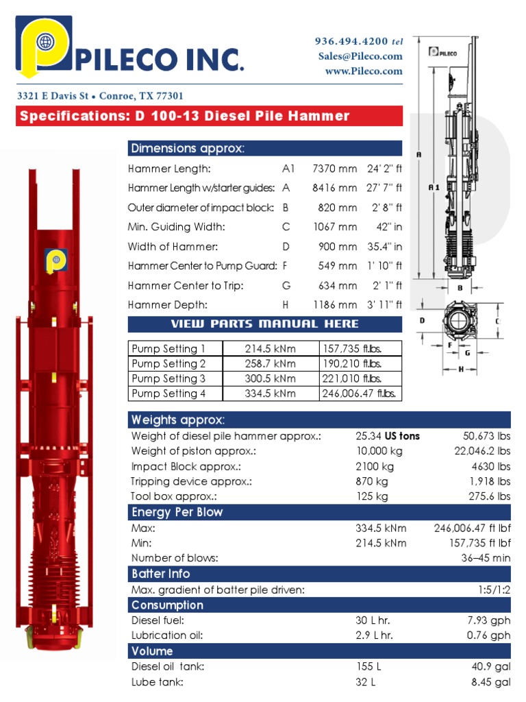 Diesel Pile Hammer Specifications Guide | PDF | Engines | Machines