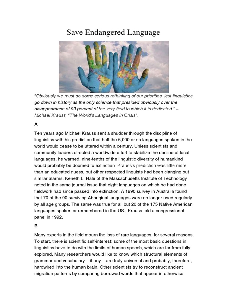 Save Endangered Language | PDF | Linguistics | Extinction
