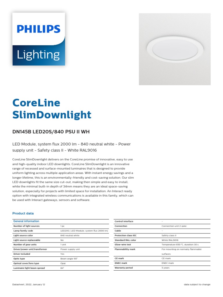 S2 - DN145B Led20s-840 Psu Ii WH | PDF | Lighting | Light
