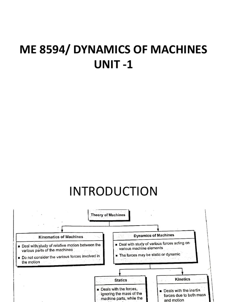 Dynamics of Machines-Unit 1 - Notes | PDF | Force | Torque