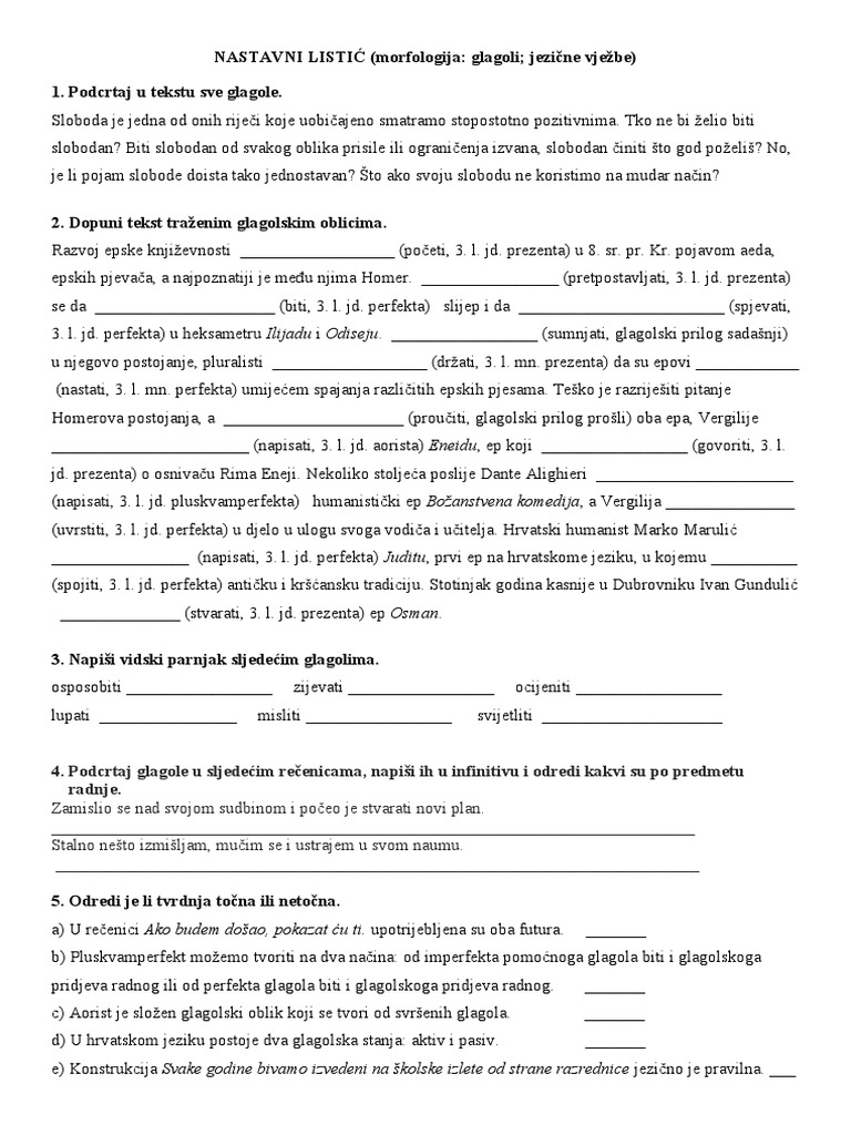 Vježba 2, Glagoli | PDF