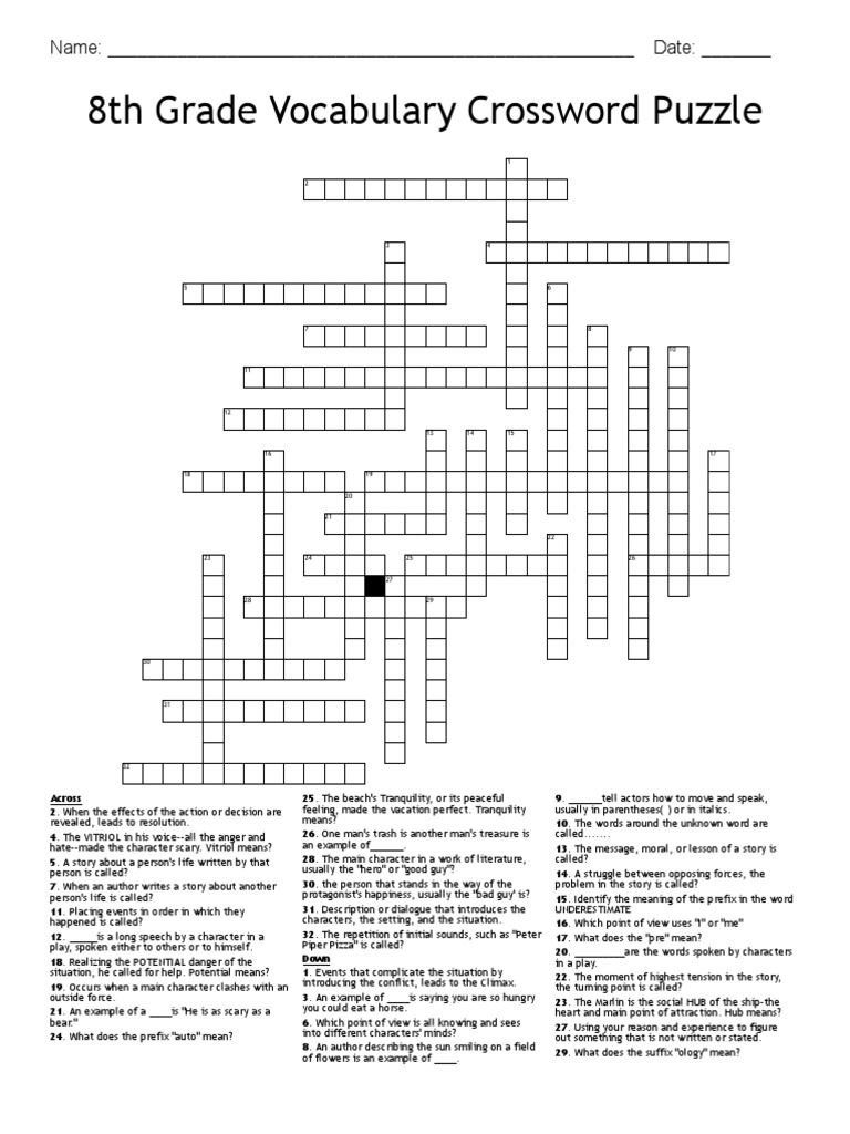 8th Grade Vocabulary Crossword Puzzle: Name: - Date | PDF | Linguistics
